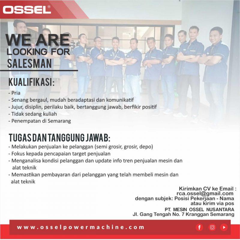 Lowongan Kerja Salesman di PT. Mesin Ossel Nusantara - JakartaKerja