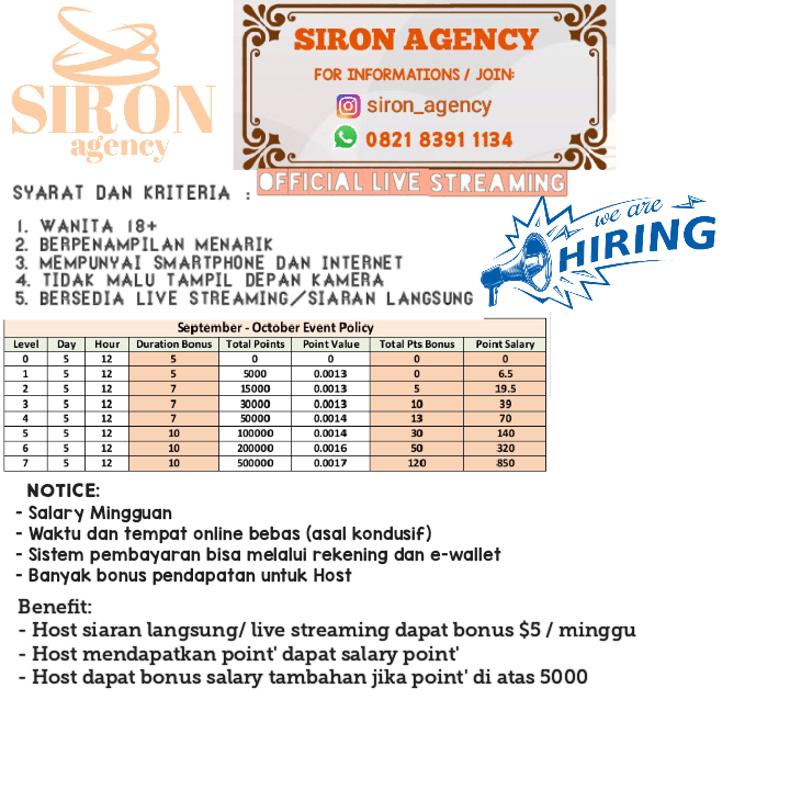 Lowongan Kerja Host Live Streaming di Siron Agency - JakartaKerja