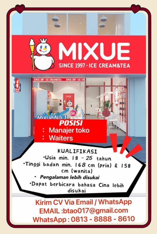 Lowongan Kerja Manajer Toko - Waiters di Mixue - JakartaKerja