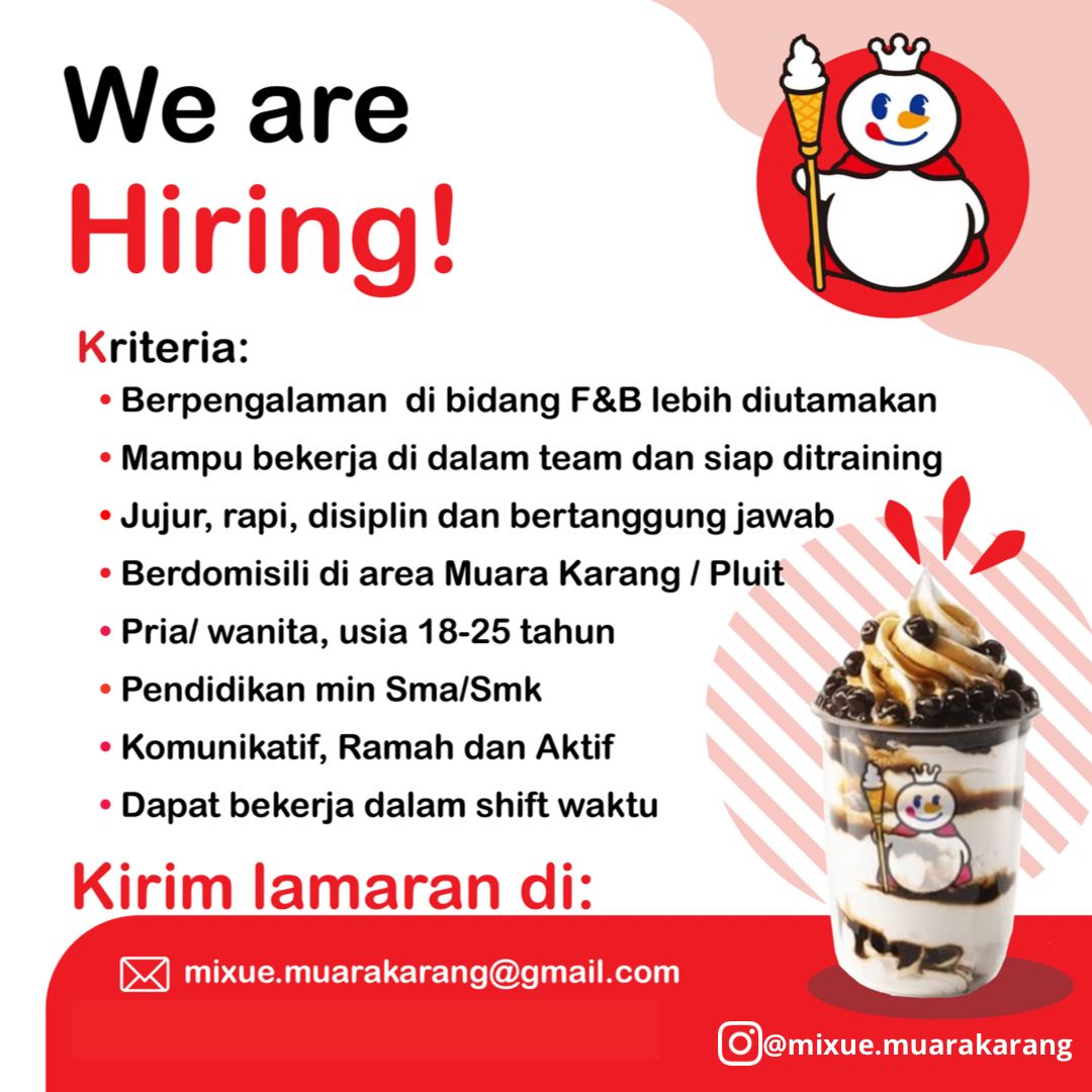 Lowongan Kerja Bartender di Mixue Muara Karang - JakartaKerja
