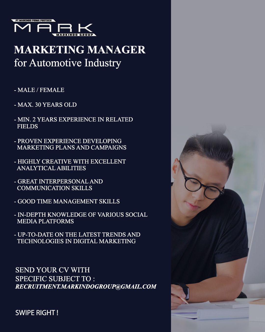 Lowongan Kerja Marketing Manager for Automotive Industry - Video Editor/Design Graphist ...