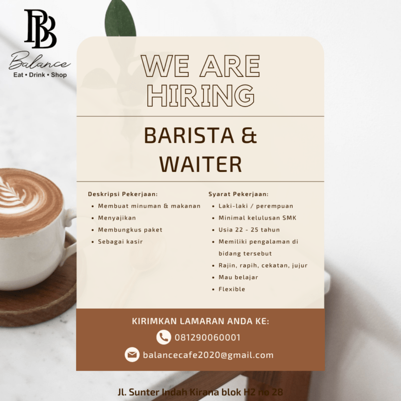 Lowongan Kerja Barista & Waiter di BALANCE Café - JakartaKerja