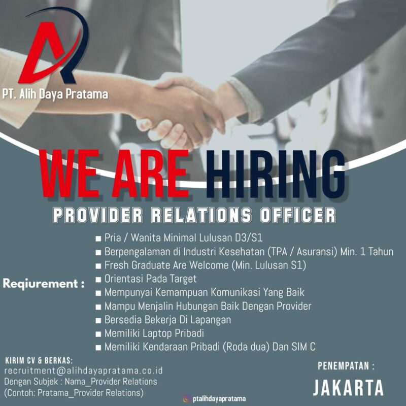 Lowongan Kerja Provider Relations Officer di PT. Alih Daya Pratama ...