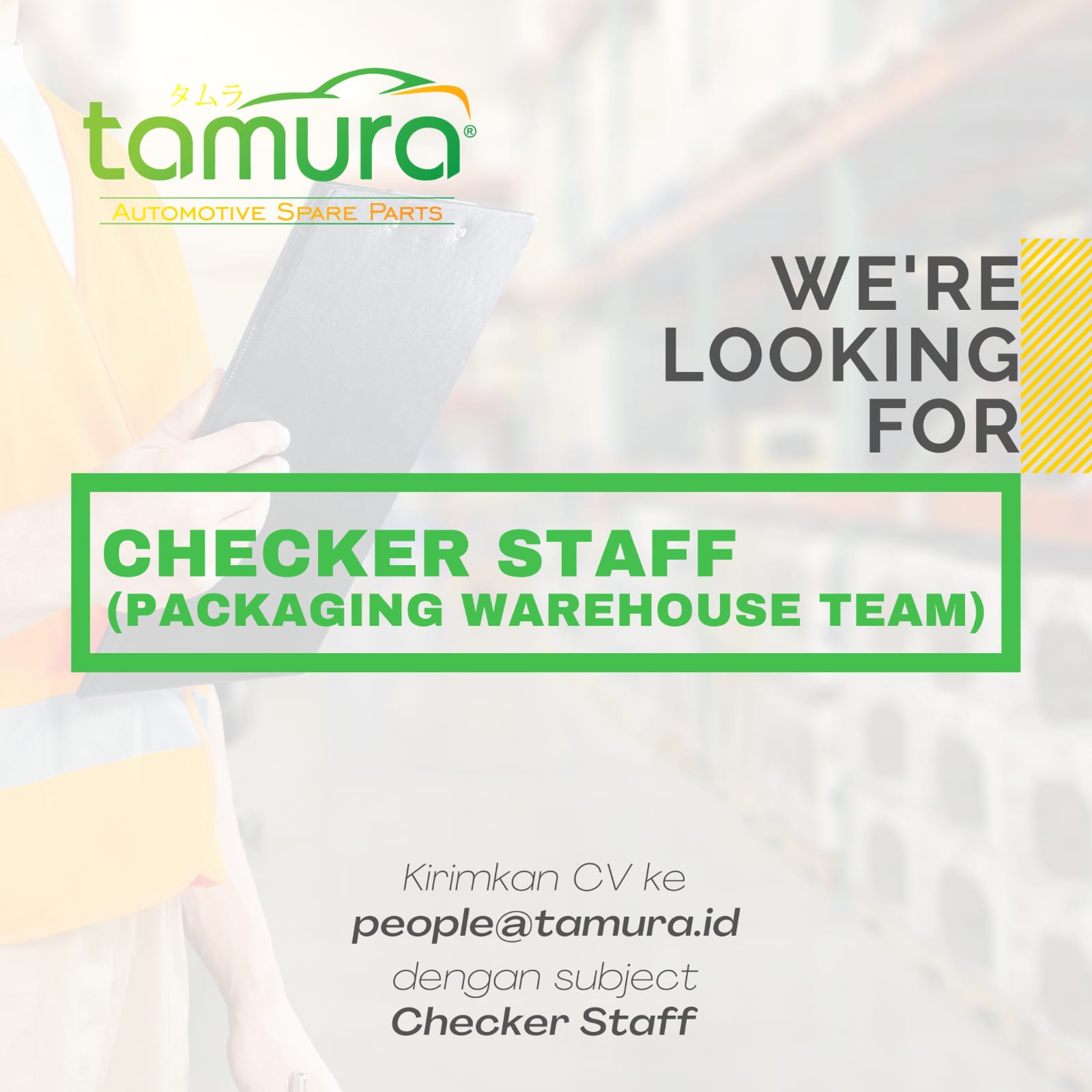 Lowongan Kerja Checker Staff (Packaging Warehouse Team) di Tamura Indonesia - JakartaKerja