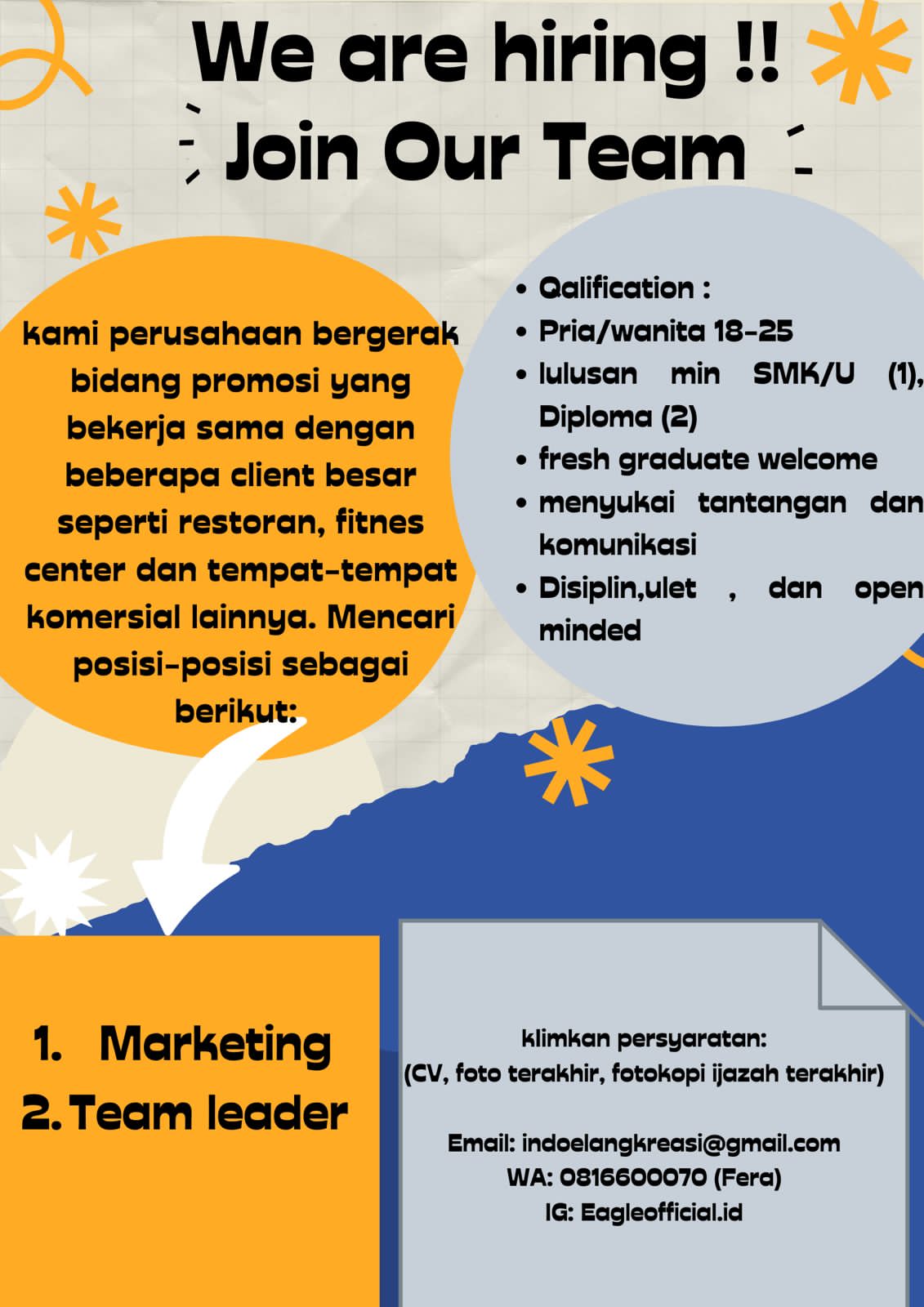 Lowongan Kerja Marketing - Team Leader di PT. Indo Elang Kreasi - JakartaKerja