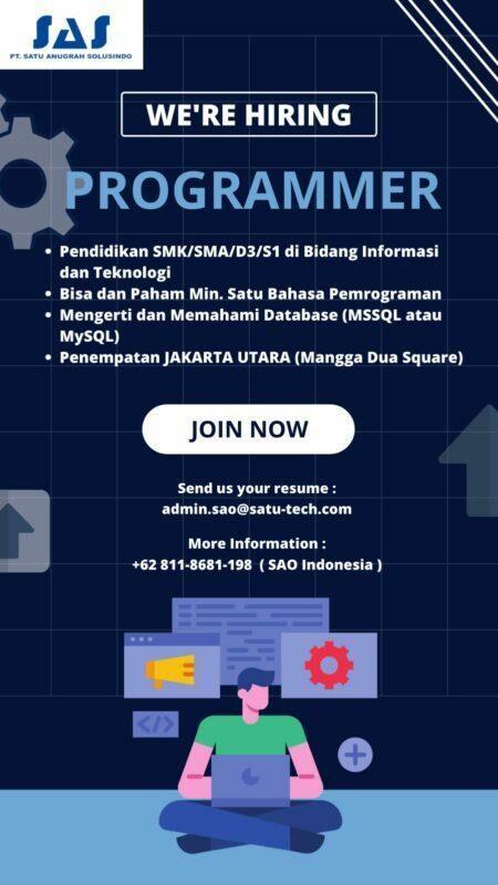 Lowongan Kerja Programmer di PT. Satu Anugrah Solusindo - JakartaKerja