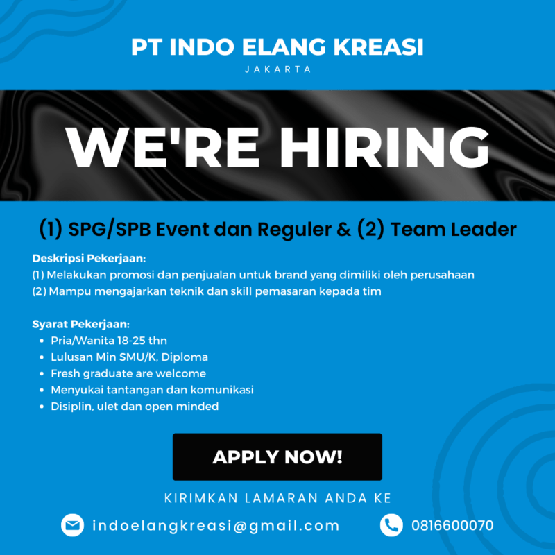 Lowongan Kerja SPG/SPB Event & Reguler - Team Leader di PT. Indo Elang Kreasi - JakartaKerja