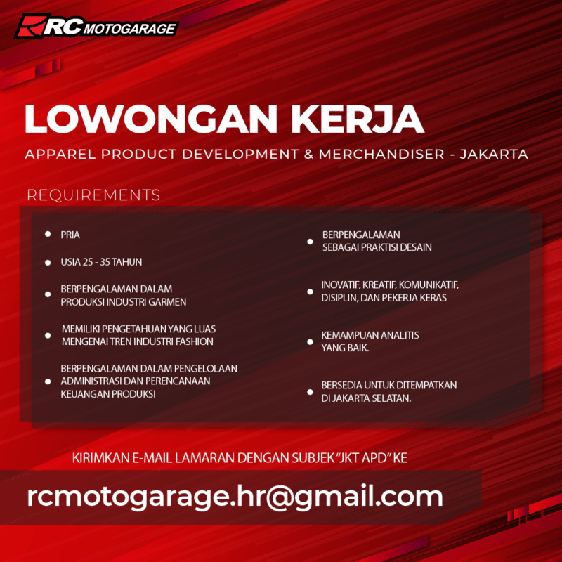 Lowongan Kerja Apparel Product Development & Merchandiser di RC ...
