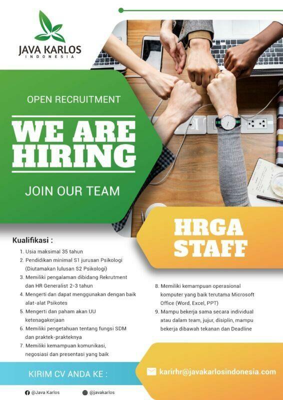 Lowongan Kerja HRGA Staff - General Admin di PT. Java Karlos Indonesia ...