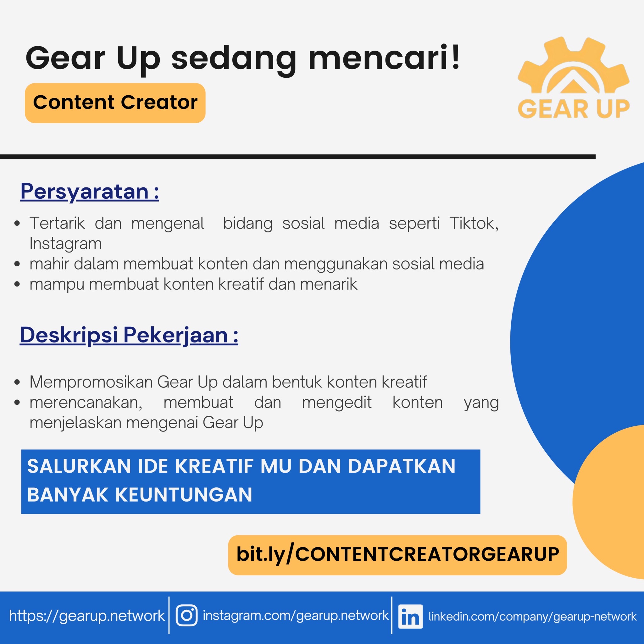 Lowongan Kerja Konten Kreator di Gear Up - JakartaKerja