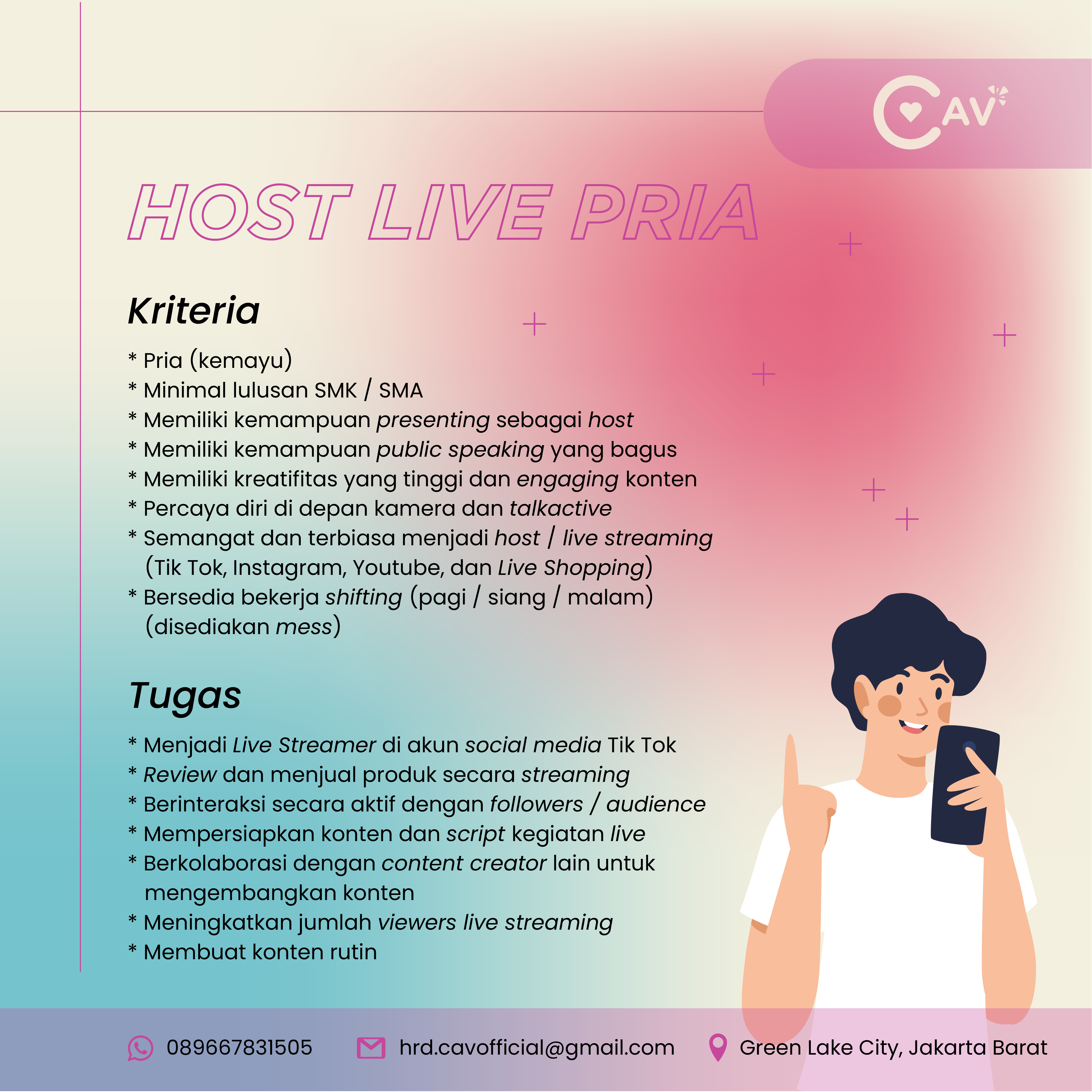 Lowongan Kerja Host Live Pria - Admin Online Shop di Cav Official ...