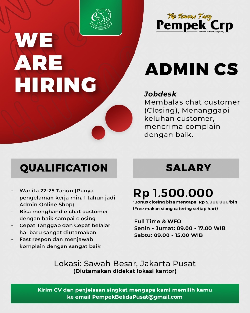 Lowongan Kerja Admin CS di Pempek Belida Pusat - JakartaKerja