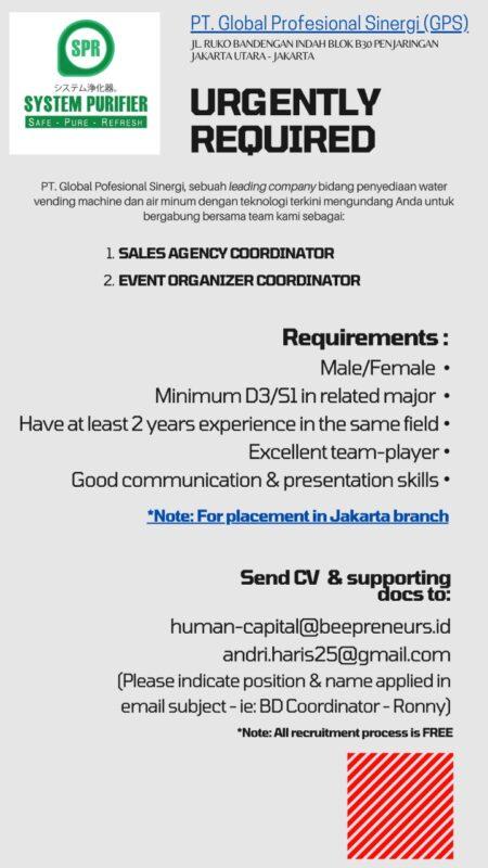 Lowongan Kerja Sales Agency Coordinator - Event Organizer Coordinator ...
