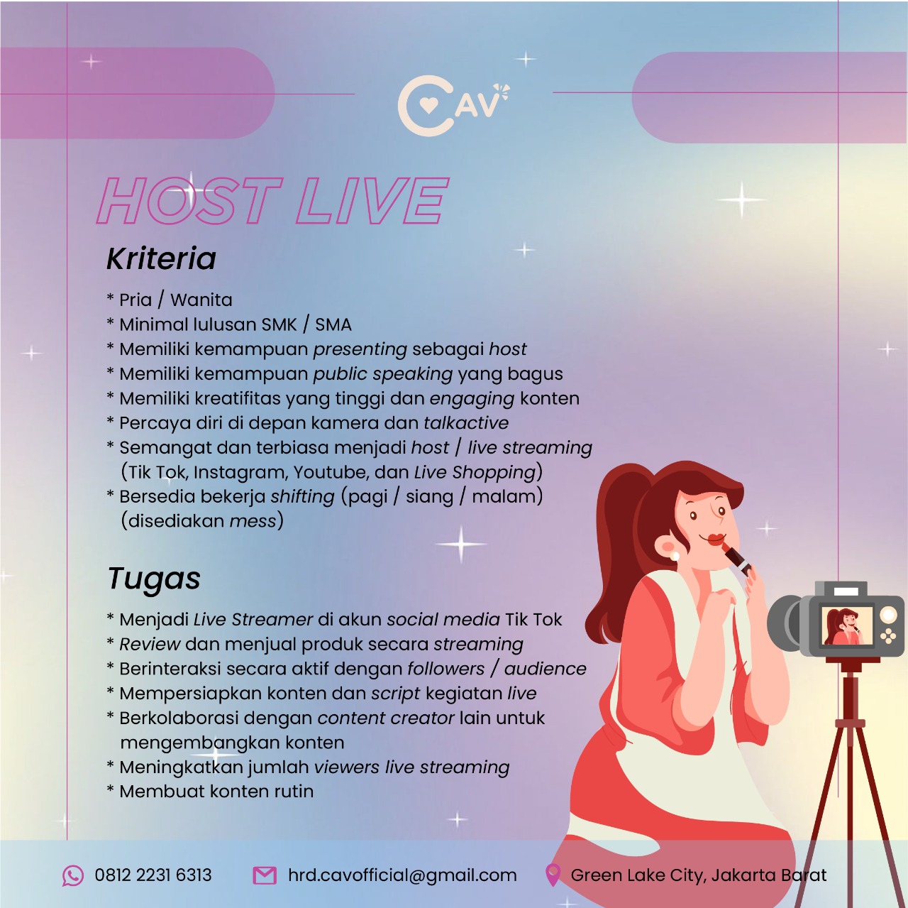 Lowongan Kerja Host Live - Admin Online Shop di Cav Official - JakartaKerja