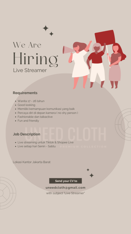 Lowongan Kerja Live Streamer di Uneed Cloth - JakartaKerja