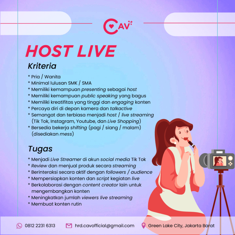 Lowongan Kerja Host Live di Cav Official - JakartaKerja
