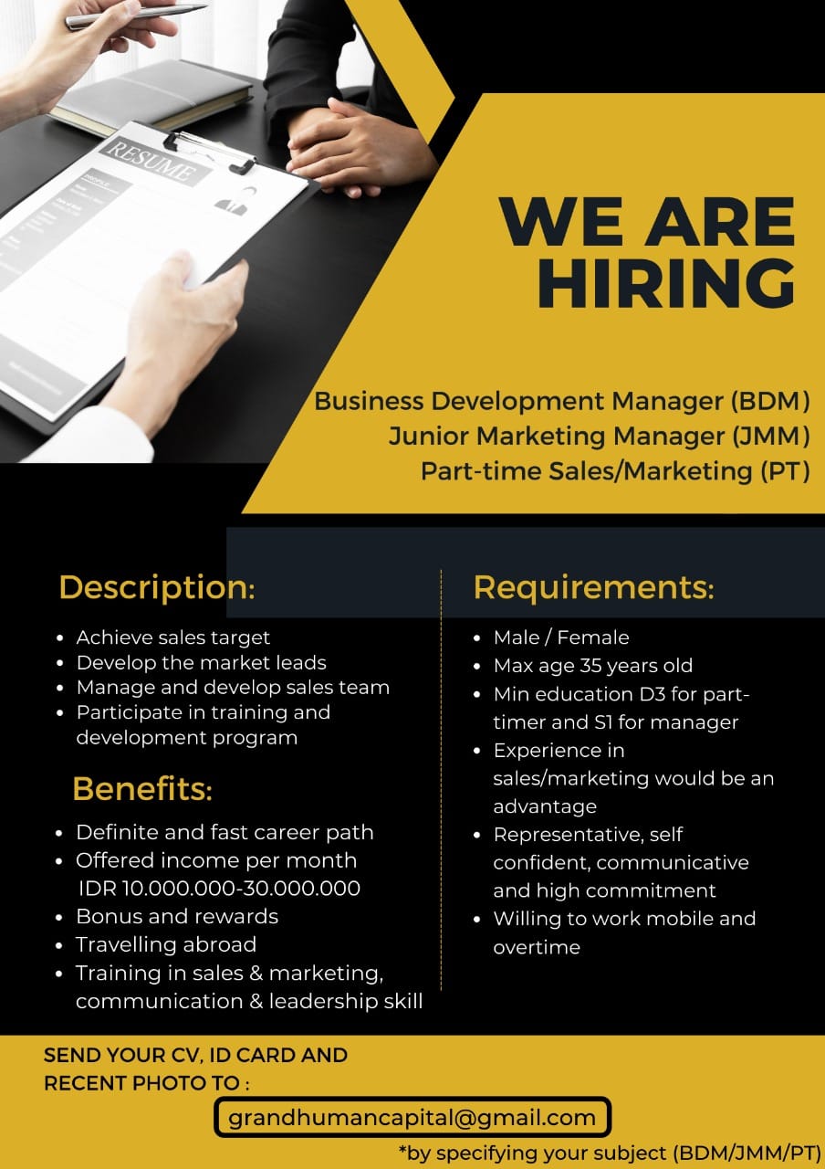 Lowongan Kerja Business Development Manager (BDM) - Junior Marketing ...