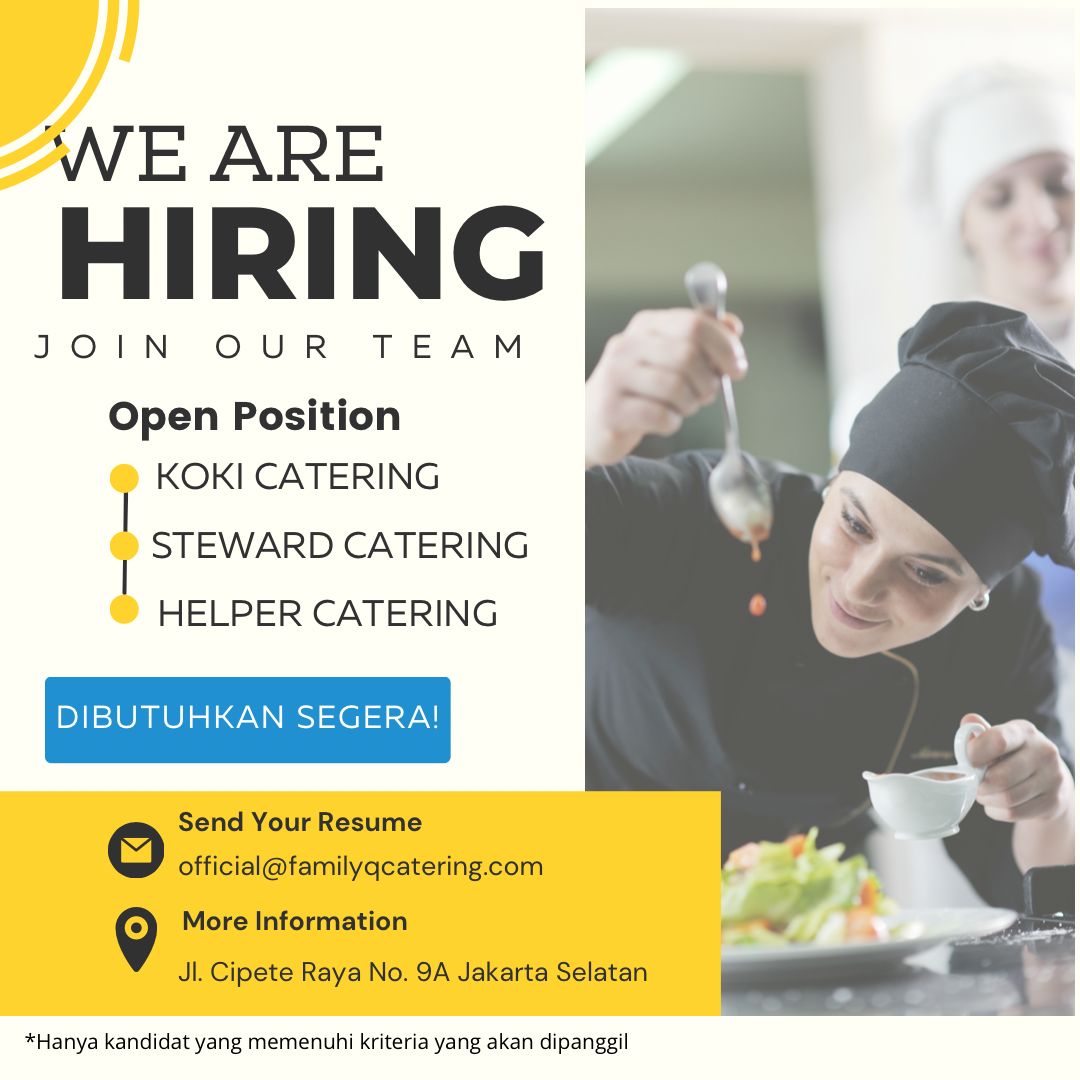 Lowongan Kerja Koki Catering - Helper Catering/Asisten Koki - Steward ...