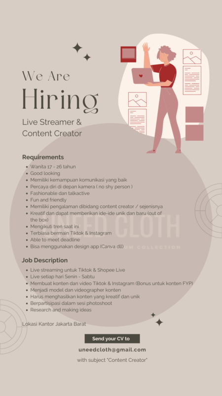Lowongan Kerja Host Live Streaming - Content Creator di Uneed Cloth ...