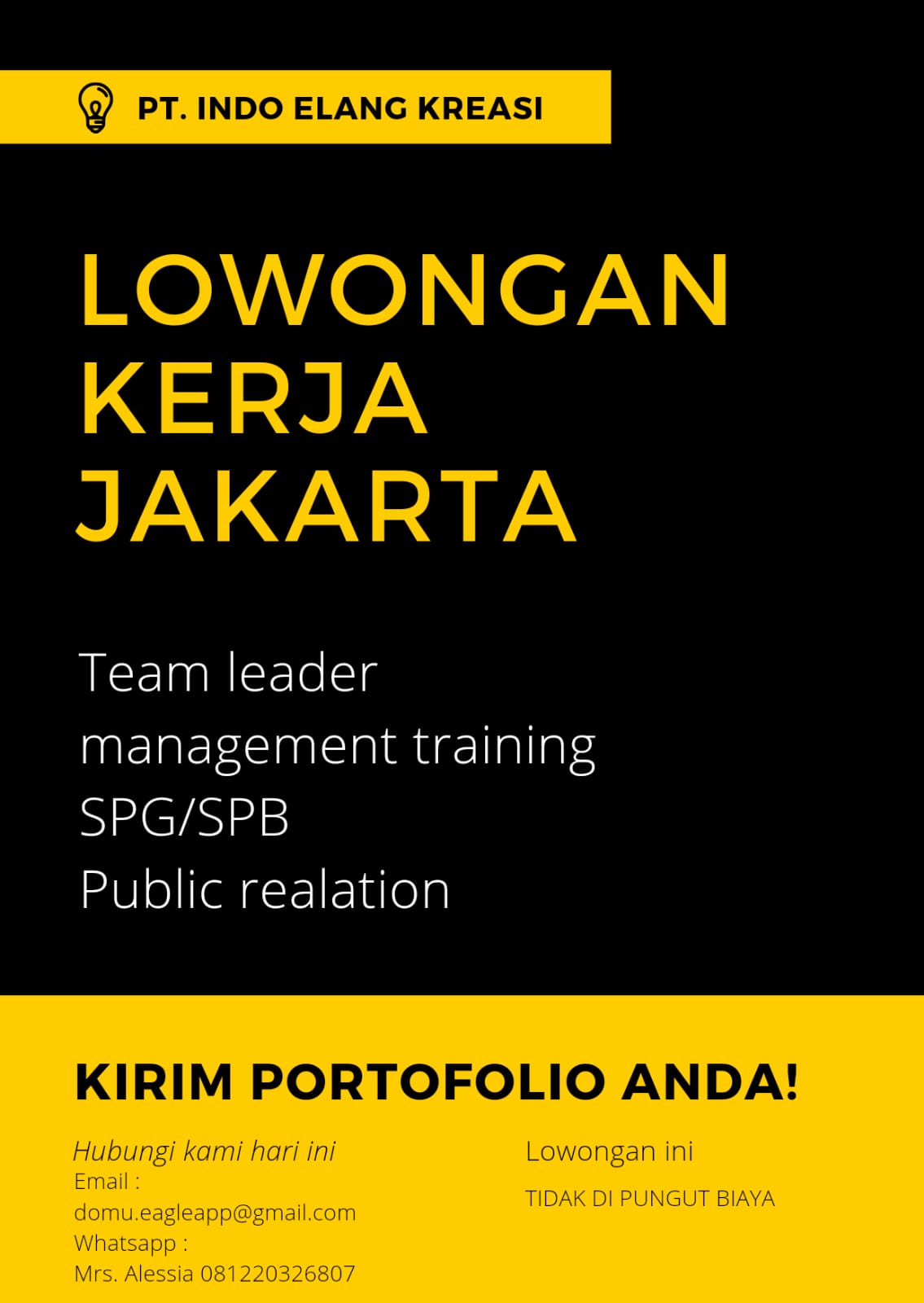 Lowongan Kerja Team Leader - Management Training - SPG/SPB - Public Relation di PT. Indo Elang ...