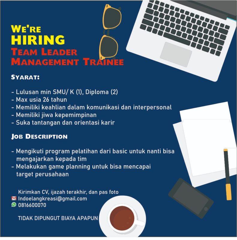 Lowongan Kerja Team Leader - Management Trainee di PT. Indo Elang Kreasi - JakartaKerja