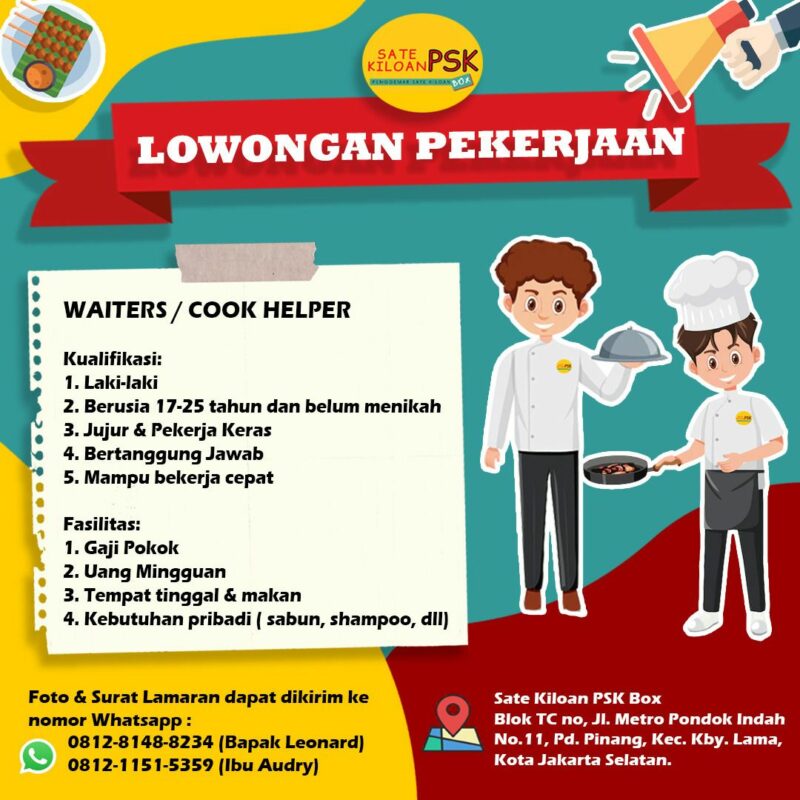 Lowongan Kerja Waiters/Cook Helper di Sate Kiloan PSK Box - JakartaKerja