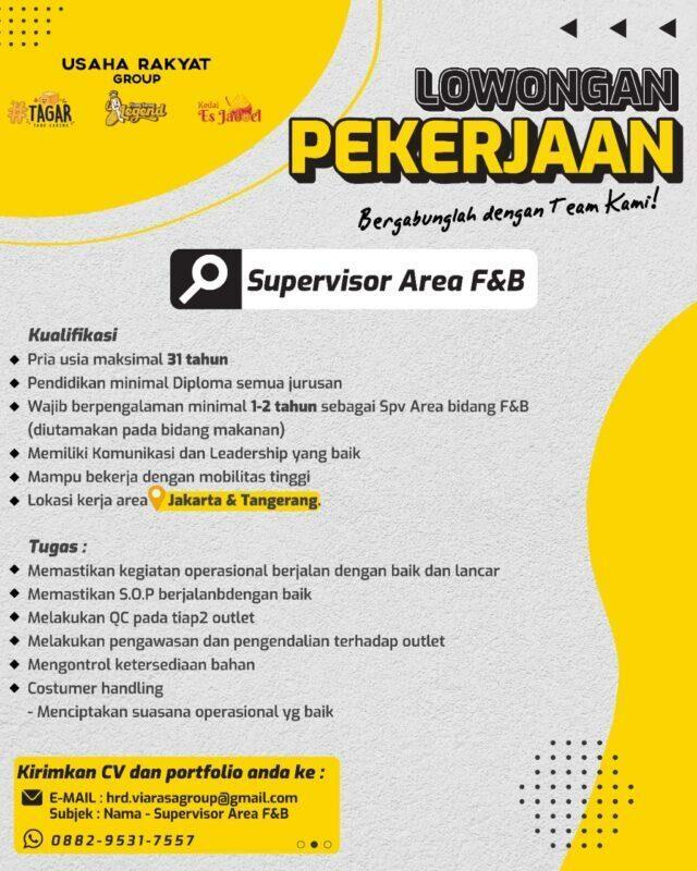 Lowongan Kerja Supervisor Area F&B di PT. Karya Anak Bangsa Viarasa ...