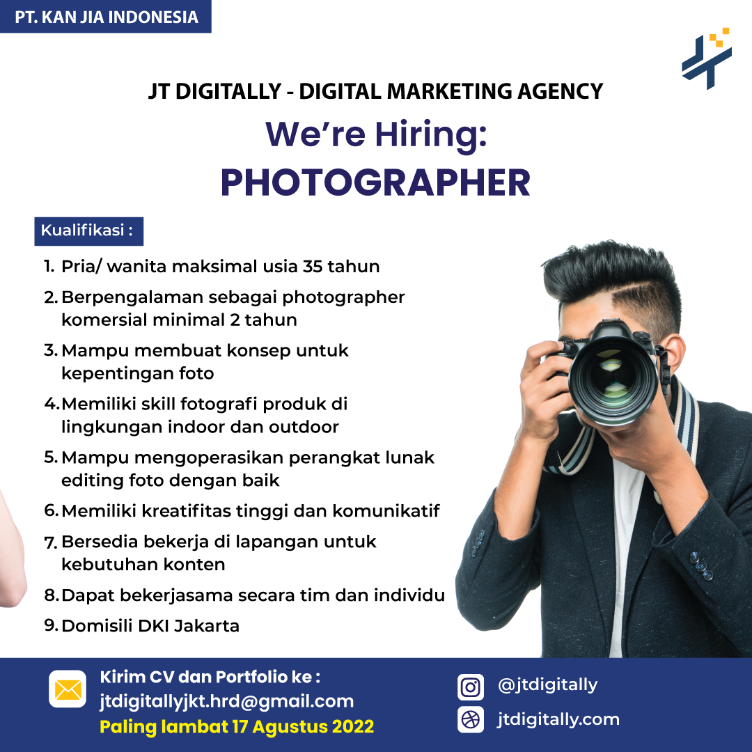 Lowongan Kerja Photographer di JT Digitally - JakartaKerja
