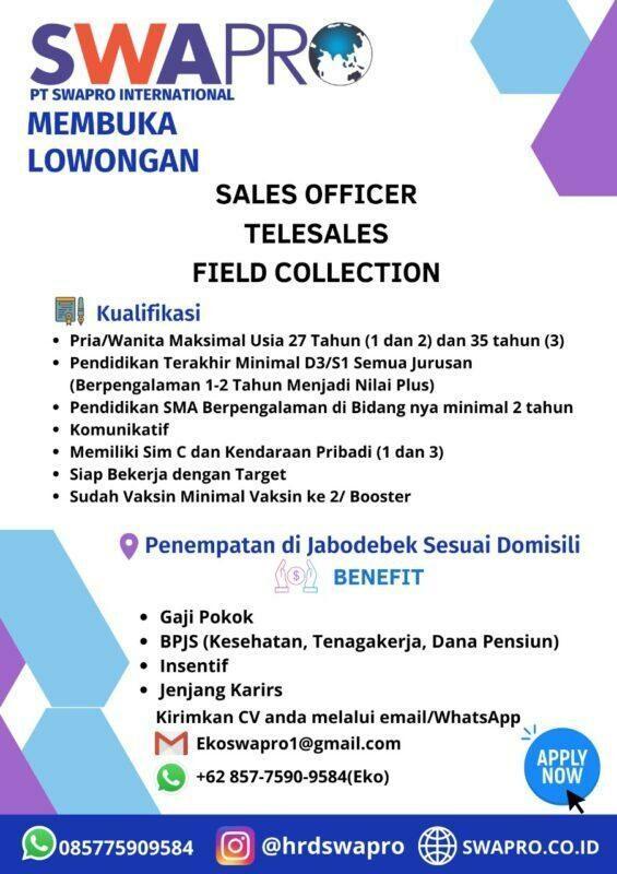 Lowongan Kerja Sales Officer - Telesales - Field Collection di PT ...