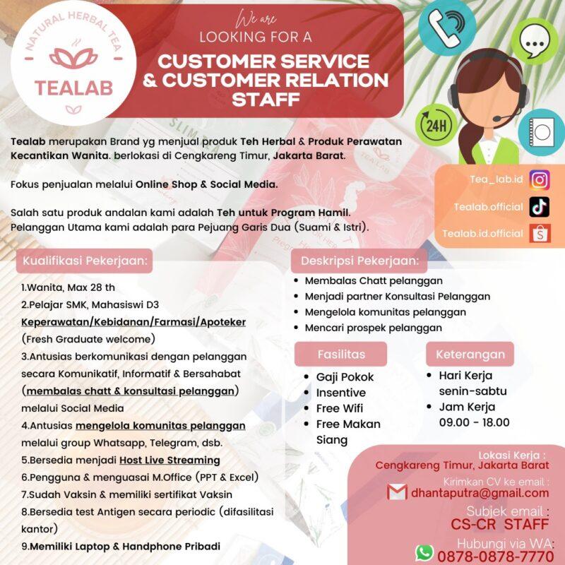 Lowongan Kerja Customer Service & Customer Relation Staff di Tealab.id - JakartaKerja