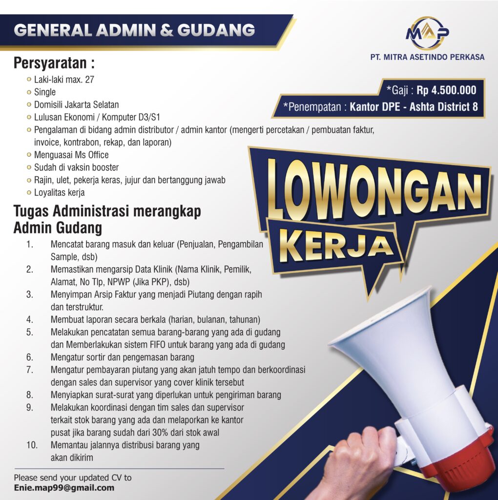 Lowongan Kerja General Admin & Gudang di PT. Mitra Asetindo Perkasa ...