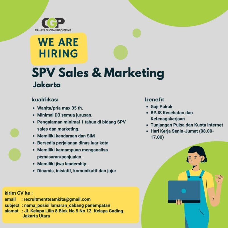 Lowongan Kerja SPV Sales & Marketing di PT. Cahaya Globalindo Prima - JakartaKerja