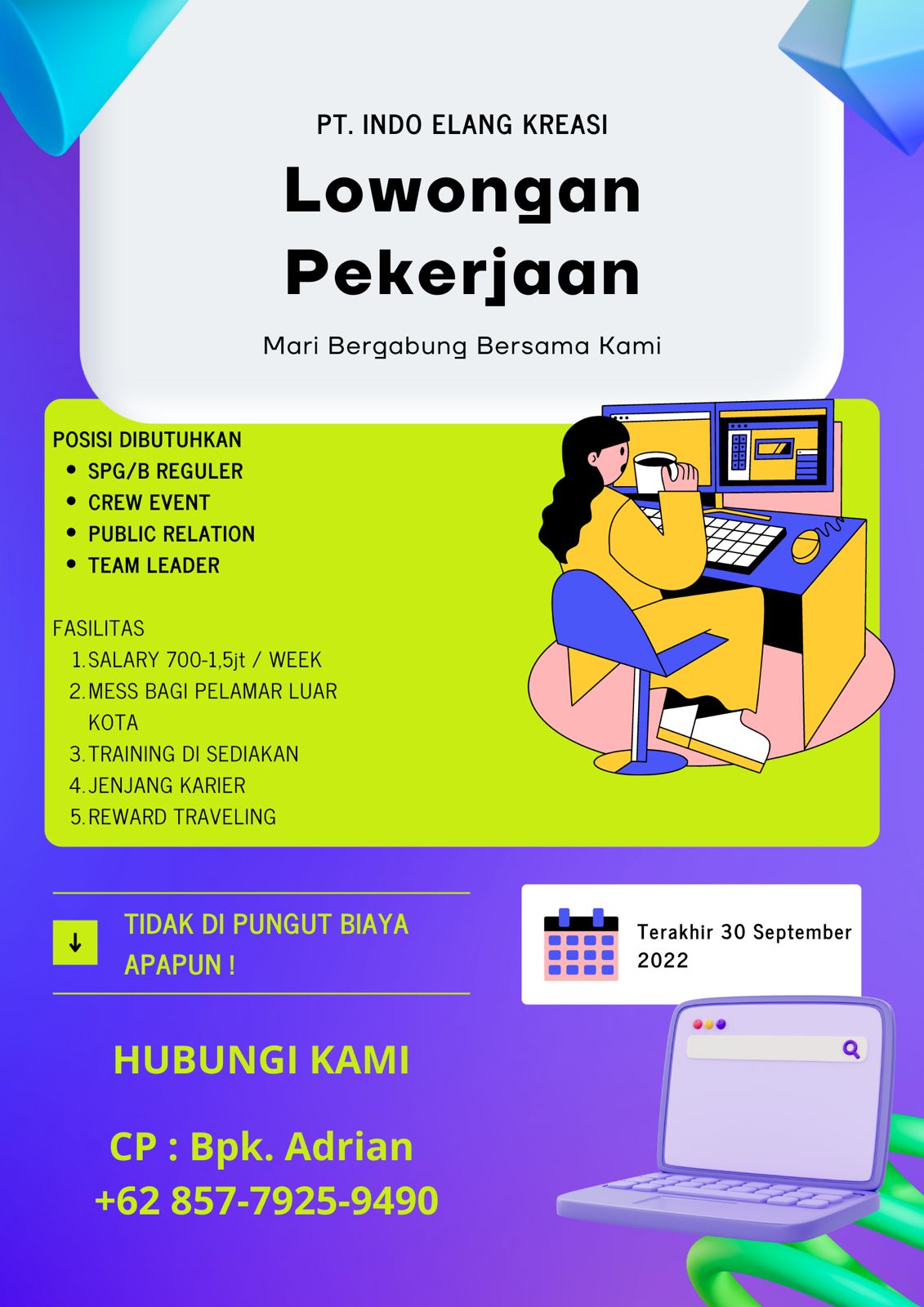 Lowongan Kerja SPG / SPB - Crew Event - Public Relation - Team Leader di PT. Indo Elang Kreasi ...
