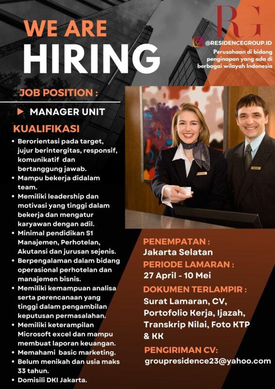 Lowongan Kerja Manager Unit di Residence Group - JakartaKerja