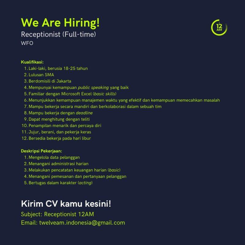Lowongan Kerja Receptionist - Operation Staff - Social Media Specialist & Admin (Intern) di 12AM ...