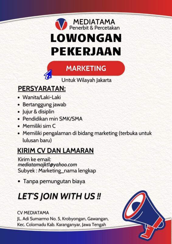 Lowongan Kerja Marketing di CV Mediatama - JakartaKerja