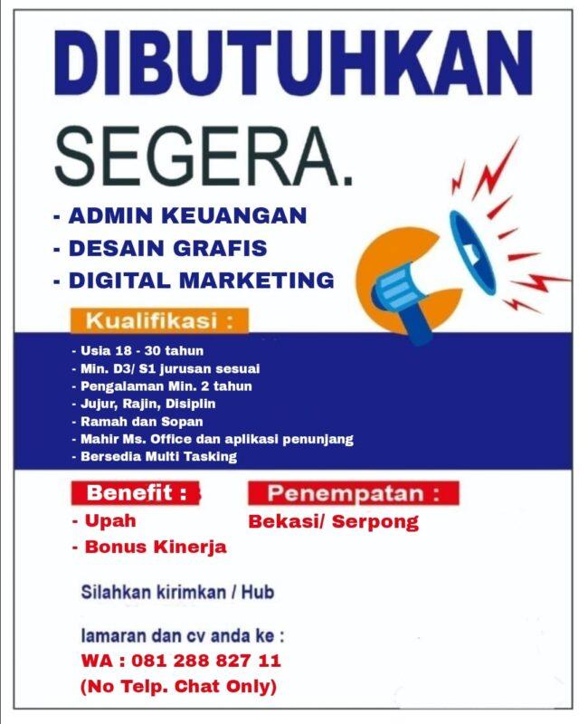 Lowongan Kerja Admin Keuangan - Desain Grafis - Digital Marketing di ...