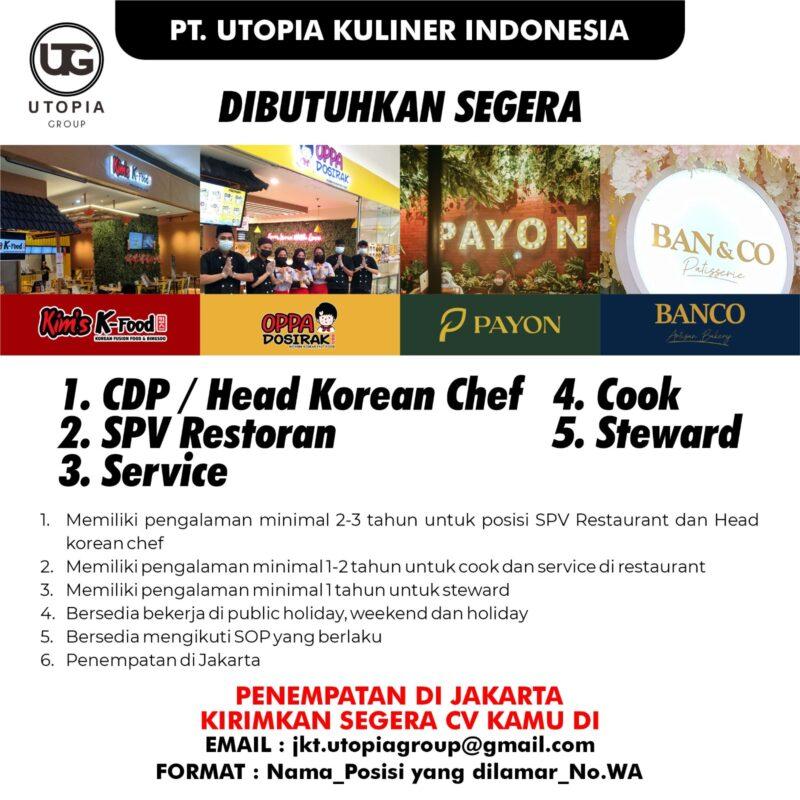 Lowongan Kerja CDP/ Head Korean Chef - SPV Restoran - Service - Cook ...
