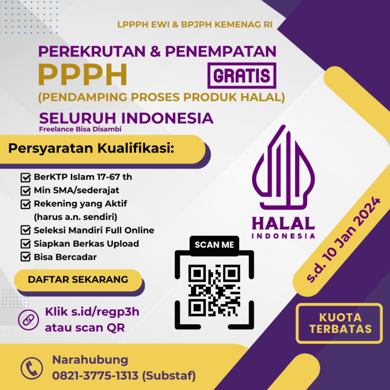 Lowongan Kerja Pendamping Proses Produk Halal di Substaf Rekrutmen PPPH - JakartaKerja