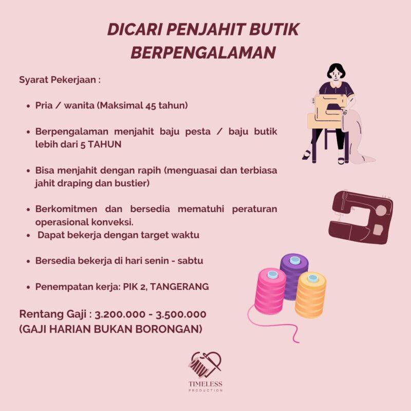 Lowongan Kerja Penjahit Butik di Timeless Production - JakartaKerja