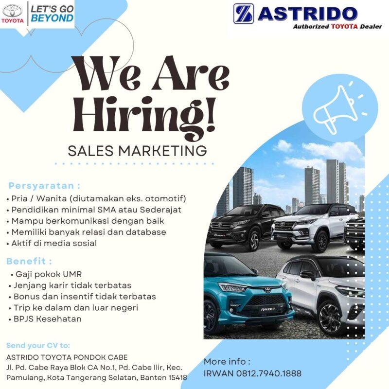 Lowongan Kerja Sales Marketing di Astrido Toyota Pondok Cabe - JakartaKerja