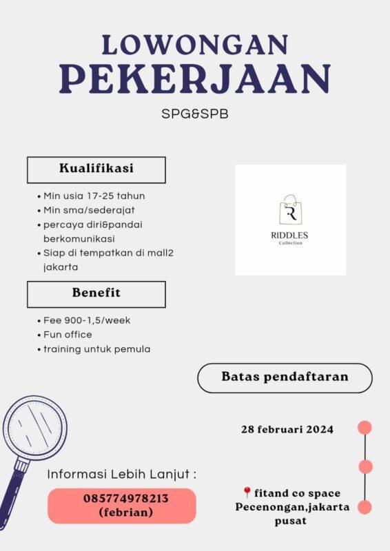 Lowongan Kerja SPG & SPB di Riddles Collection - JakartaKerja