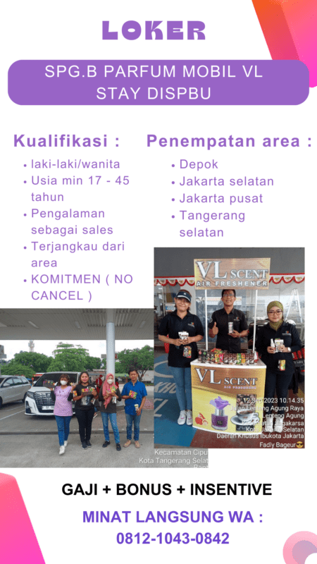 Lowongan Kerja SPG/ SPB Parfum Mobil VL (Stay di SPBU) di CV. Vicktrading Indonesia - JakartaKerja