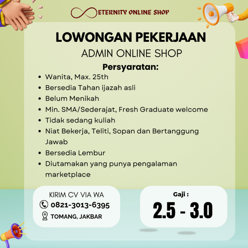 Lowongan Kerja Admin Marketplace Online Shop - Staff/Helper Gudang - Packer Online Shop di ...