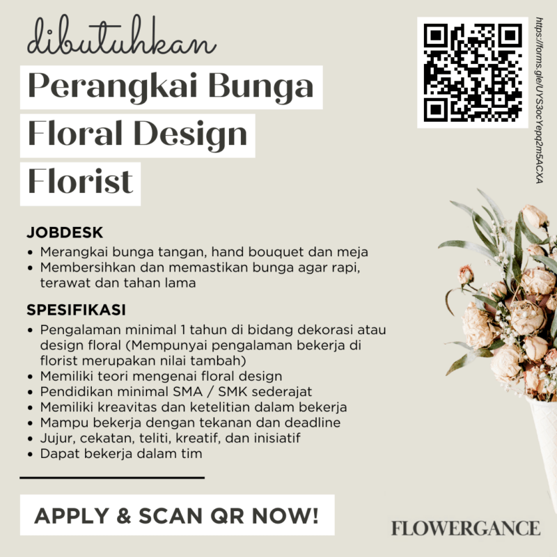 Lowongan Kerja Perangkai Bunga - Florist - Floral Design di Flowergance ...