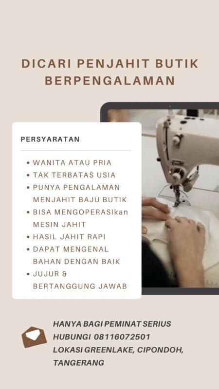 Lowongan Kerja Penjahit Butik di Mono Essential - JakartaKerja