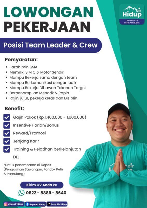 Lowongan Kerja Team Leader - Crew di PT. Graha Tirta Ventura - JakartaKerja