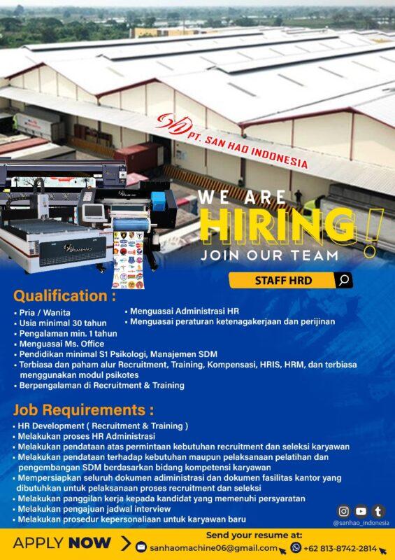 Lowongan Kerja Staff HRD di PT. San Hao Indonesia - JakartaKerja