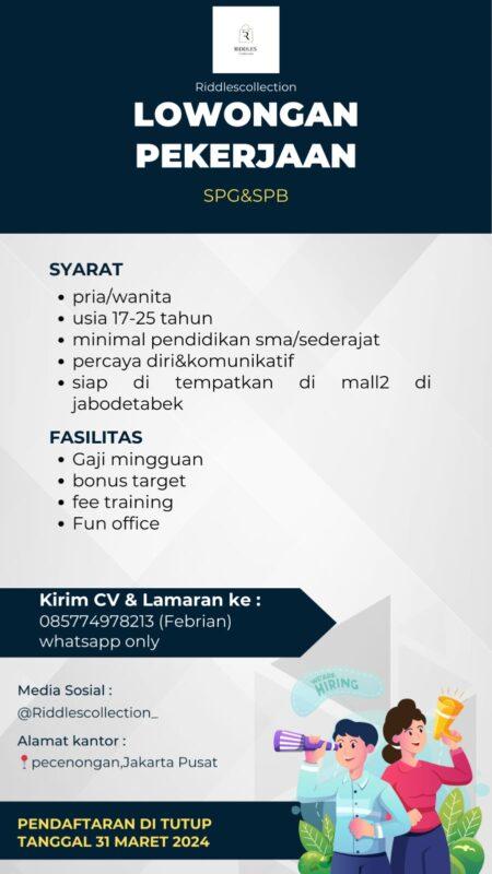 Lowongan Kerja SPG & SPB di Riddles Collection - JakartaKerja