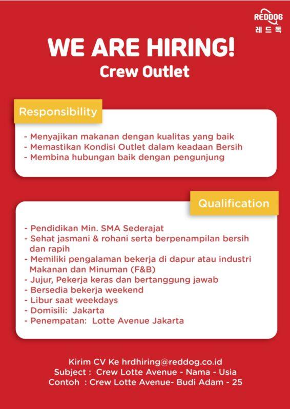 Lowongan Kerja Crew Outlet di PT. Bighot Restaurant Indonesia (Reddog ...